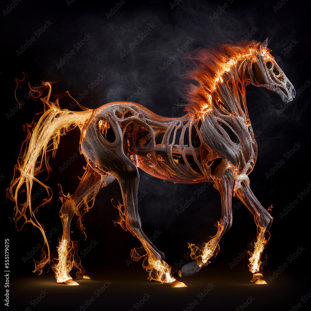 Fire skeleton horse. Generative AI picture Stock Illustration | Adobe Stock