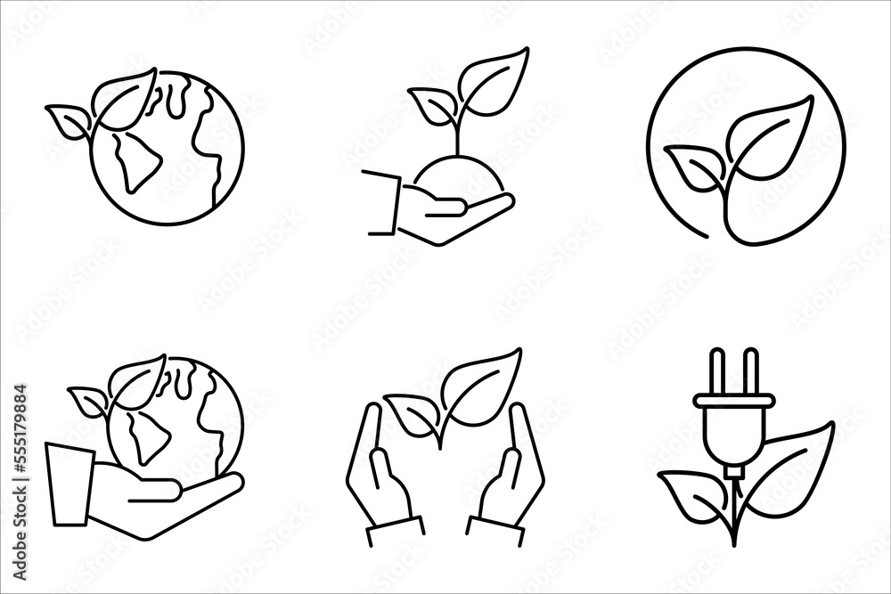 Eco friendly related thin line icon set. Linear ecology icons. Environmental sustainability ...