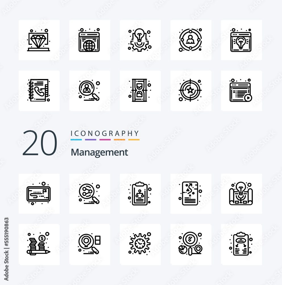 20 Management Line icon Pack like project idea active learning diagram ...