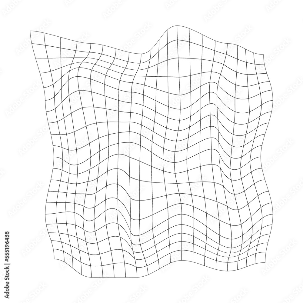 Distorted square grid. Mesh warp texture. Bented net isolated on white ...