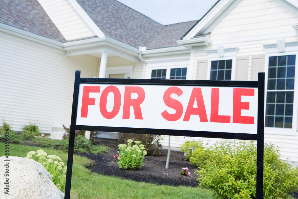 For Sale signboard in front of a house Stock Photo | Adobe Stock