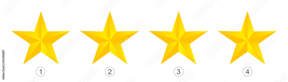 Set of 4 gold star icons for rating isolated on white background. Stars ...