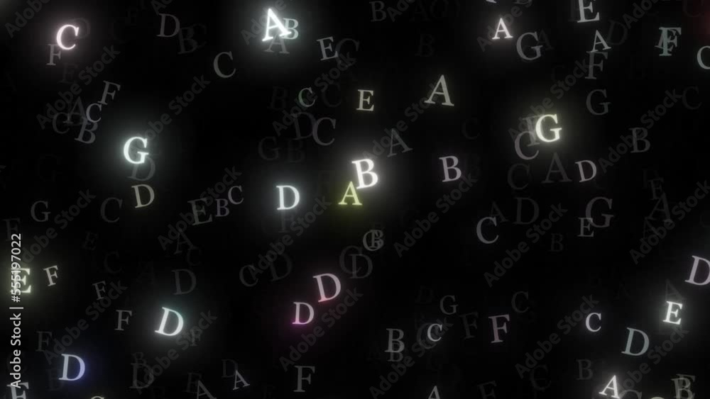 Animation Of Flying Glowing Alphabet,A , B , C, D, On Black Background ...
