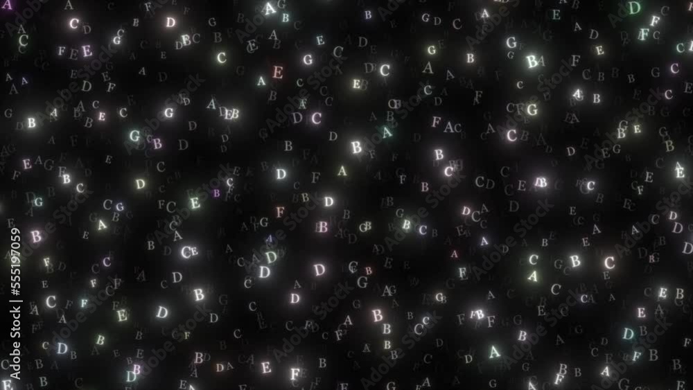Animation Of Flying Glowing Alphabet On Black Background, Capital Latter Floating Over Black ...