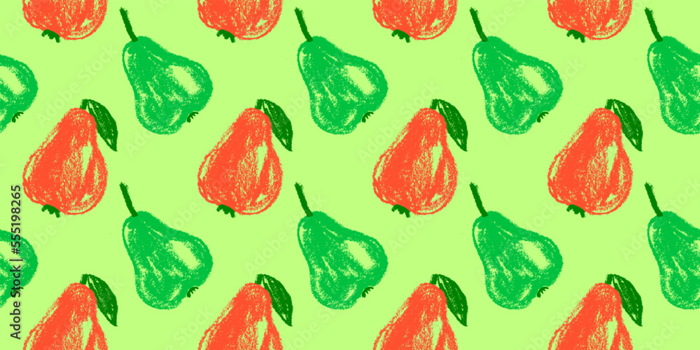 Green pears seamless pattern for fabric design. Organic pear for ...