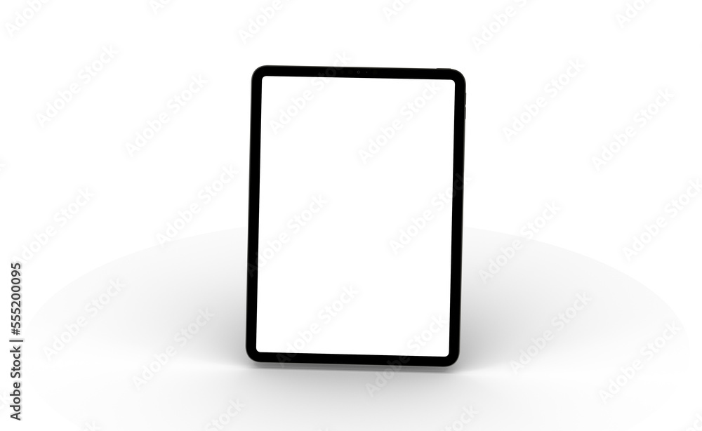 Blank screen realistic tablet frame, rotated position, side view, top ...