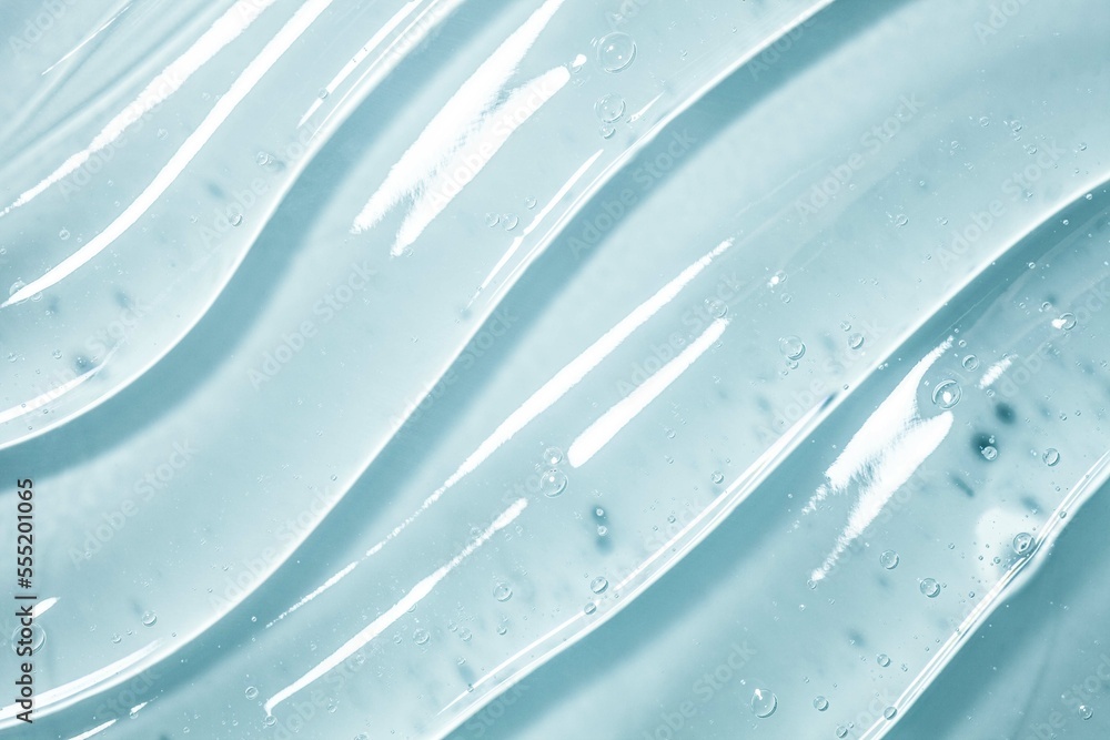 Cosmetic transparent blue texture. Serum or shower gel, shampoo ...