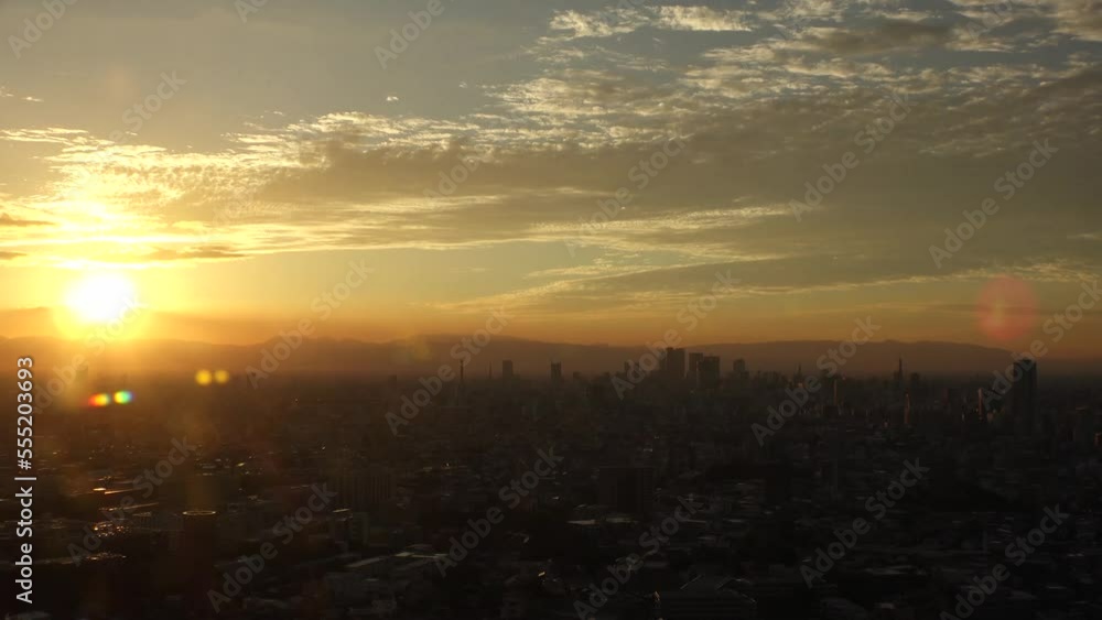 NAGOYA, JAPAN : NAGOYA CITY in sunset. Aerial view of buildings and ...