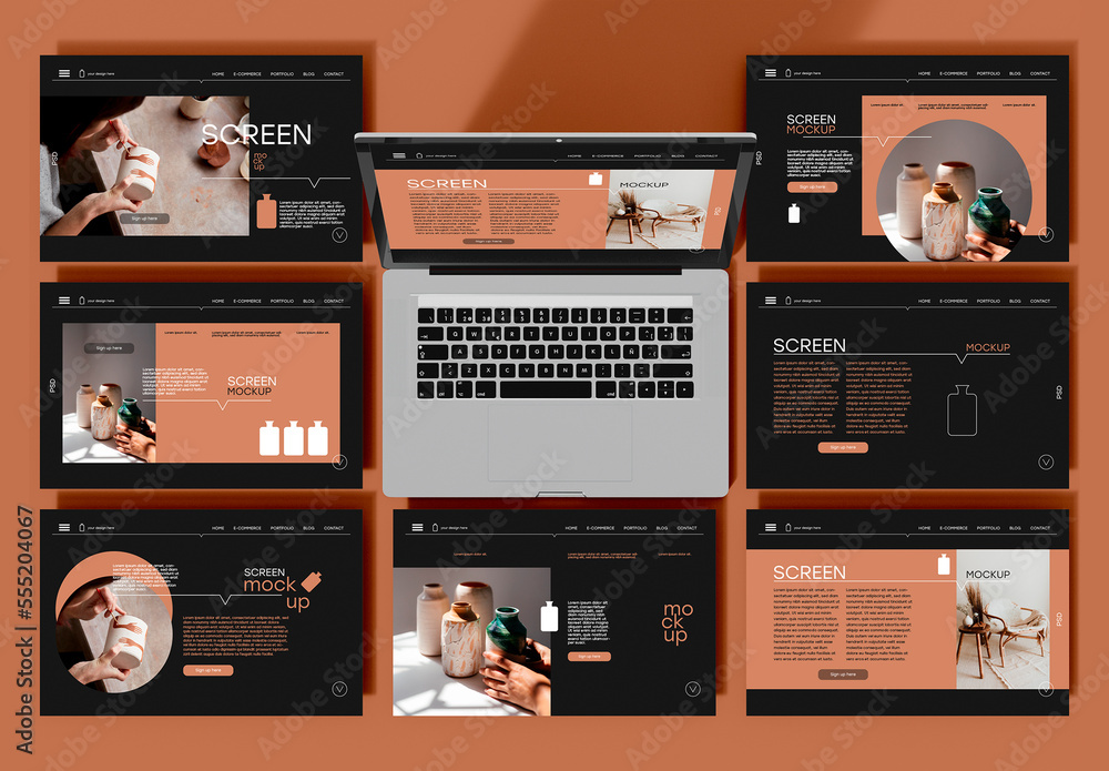 Top View of Computer Screens Mockup Stock Template | Adobe Stock