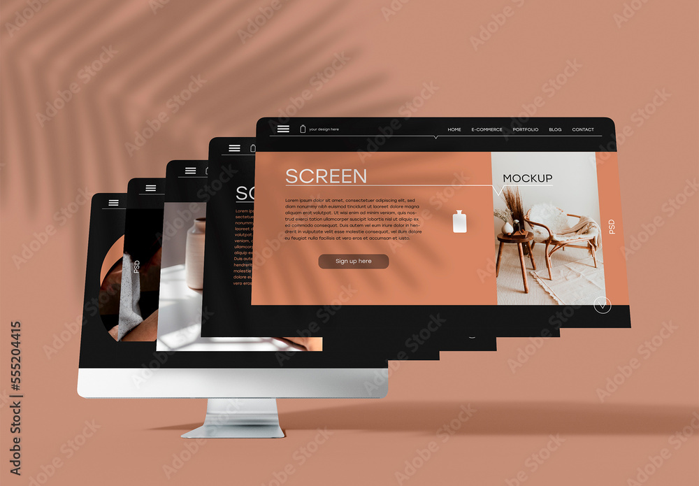 Computer Monitor with Screens Mockup Stock Template | Adobe Stock