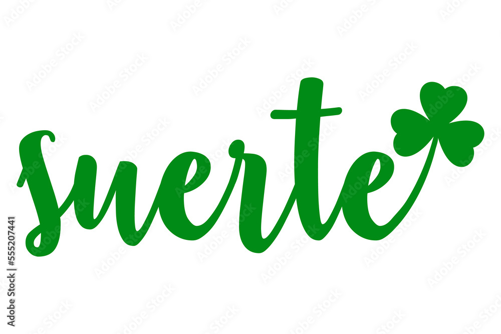 Día de San Patricio. Logo aislado con texto manuscrito suerte en ...