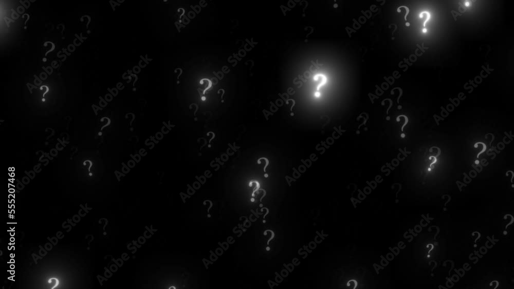 Glowing White Question Mark Flying On Black Background. Animation Of ...