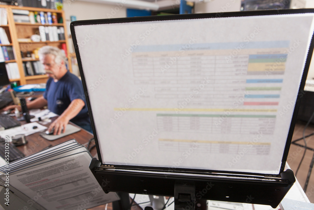 Computer work station at public works control center Stock Photo ...