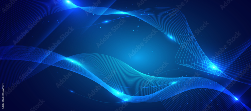 Abstract blue background with flowing lines. Dynamic waves. vector ...