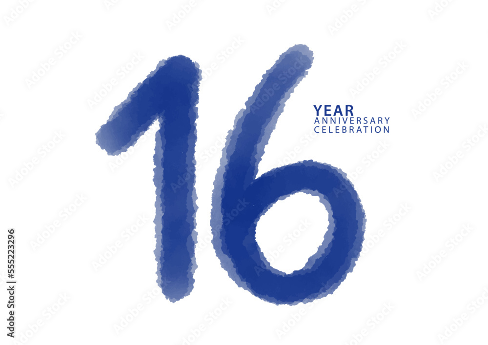 16 year anniversary celebration blue color logotype vector, 16 number ...