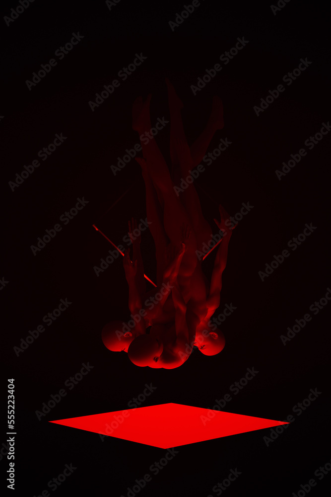 Three Red Woman Merged Together Falling into a Red Pit Glowing 3d ...