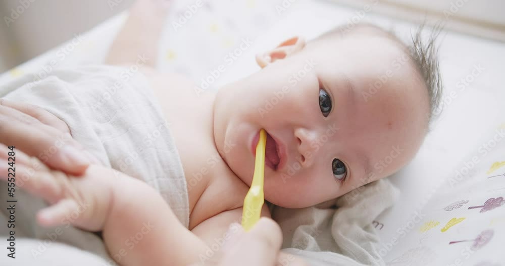 Portrait Closeup Little cute adorable Asian baby toddler child girl ...