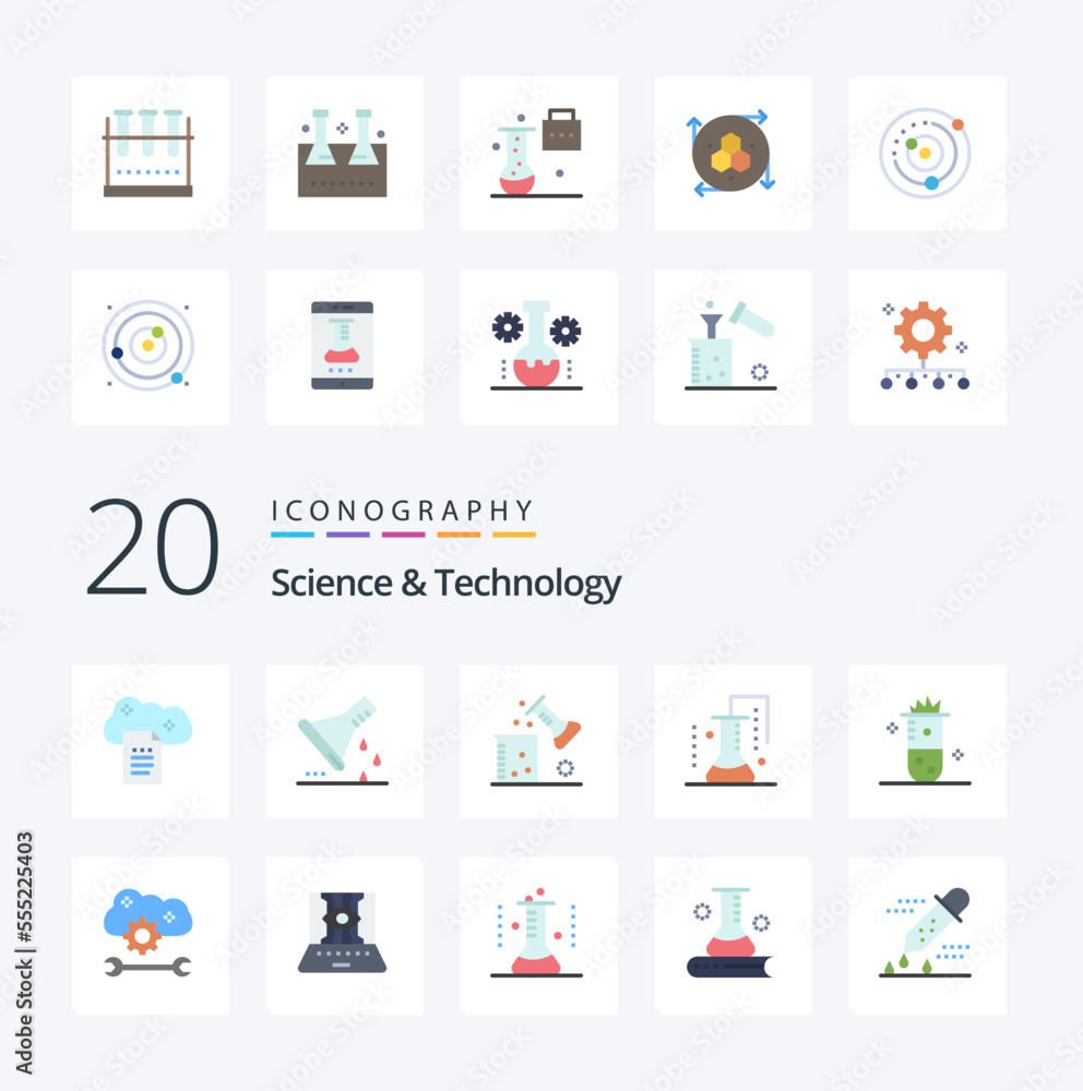 20 Science And Technology Flat Color icon Pack like chemistry alcoholic ...