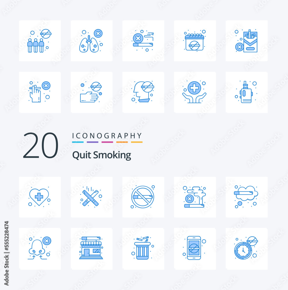 20 Quit Smoking Blue Color icon Pack like smoke habit block addict ...
