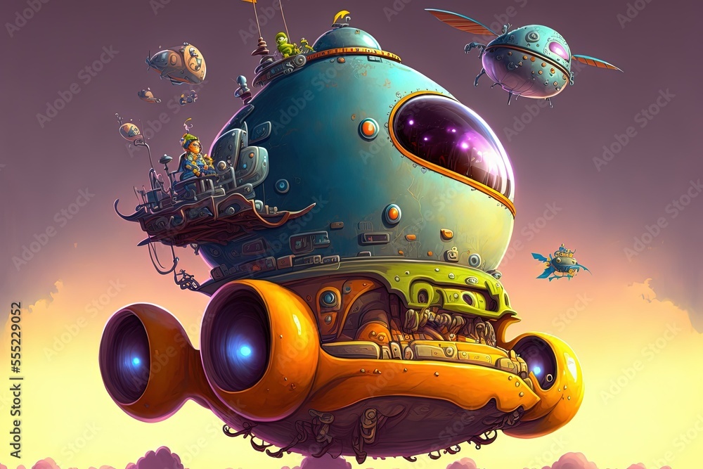 Generative Ai, Generative, Ai, Funny cartoon characters and flying ...