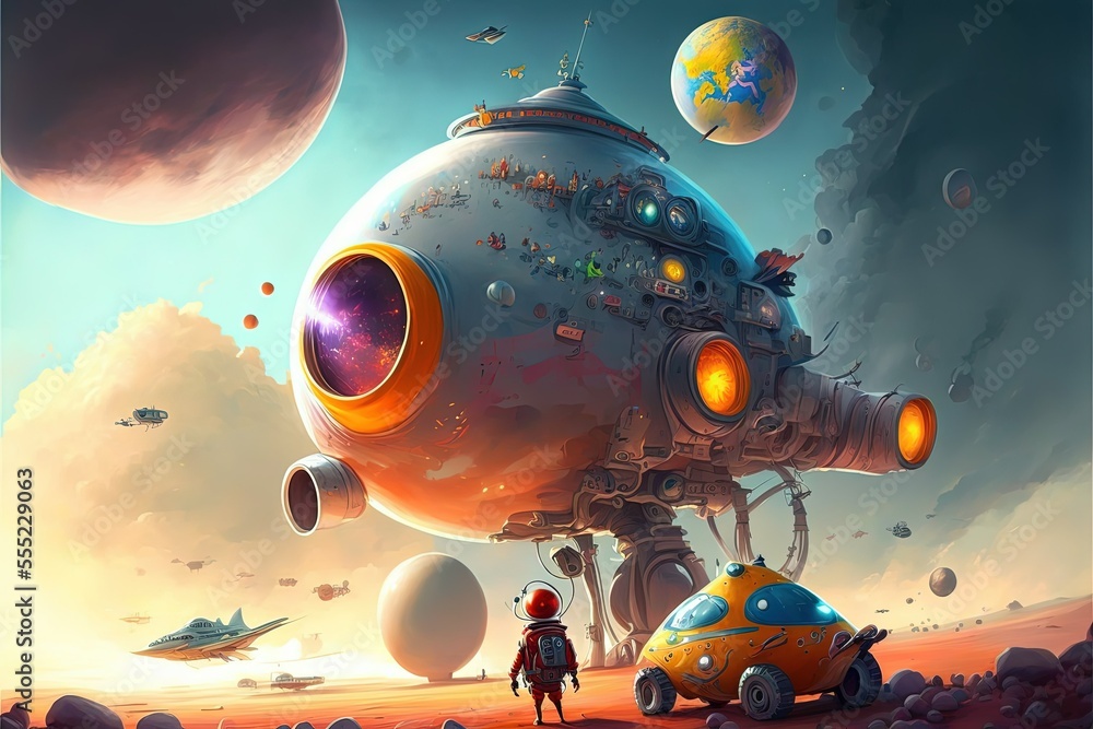 Generative Ai, Generative, Ai, Funny cartoon characters and flying ...