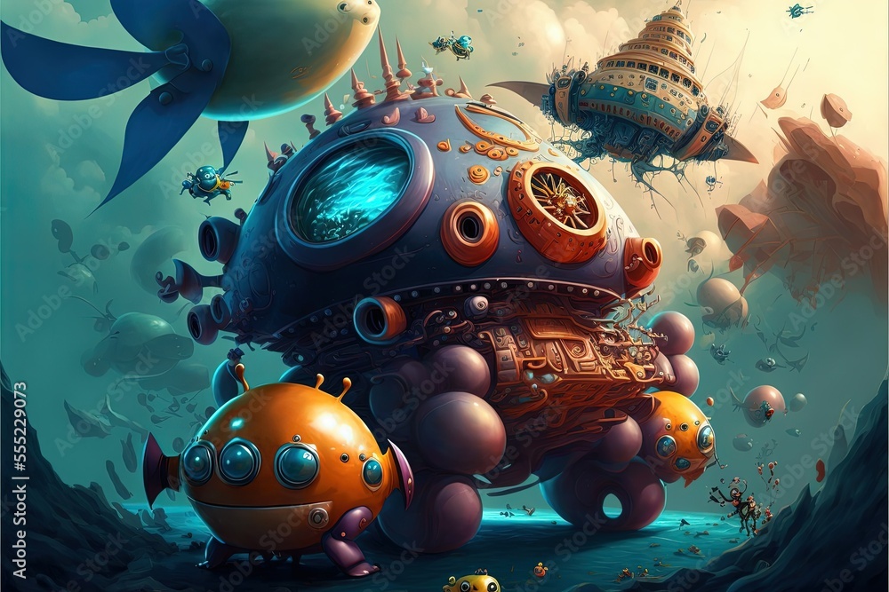 Generative Ai, Generative, Ai, Funny cartoon characters and flying ...