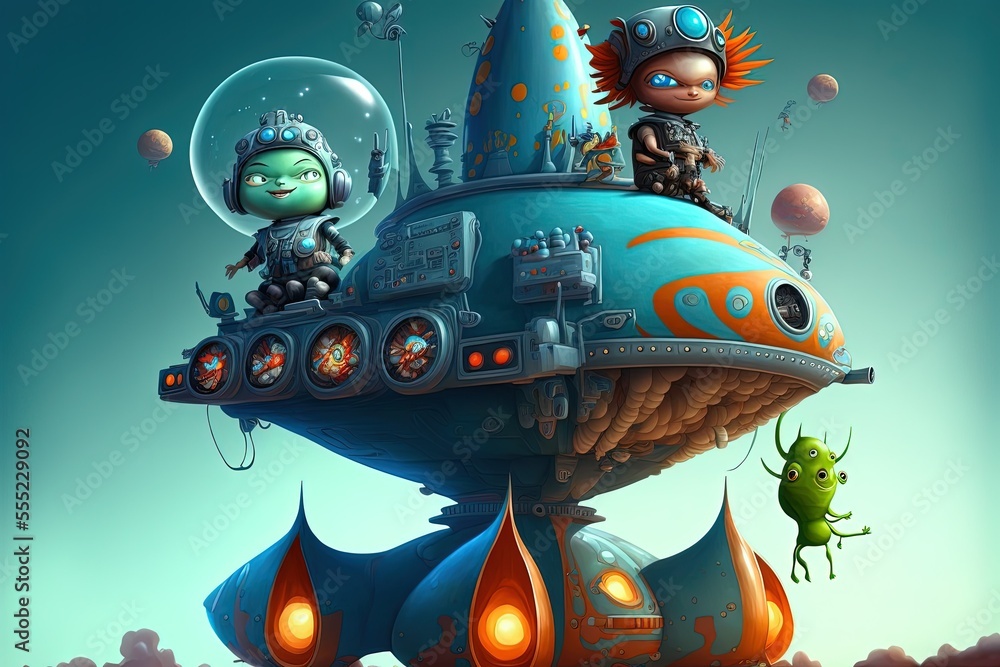 Generative Ai, Generative, Ai, Funny cartoon characters and flying ...