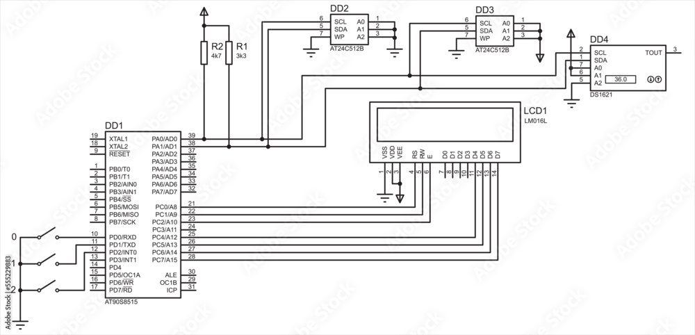 Vector electrical schematic diagram of electronic device of temperature ...