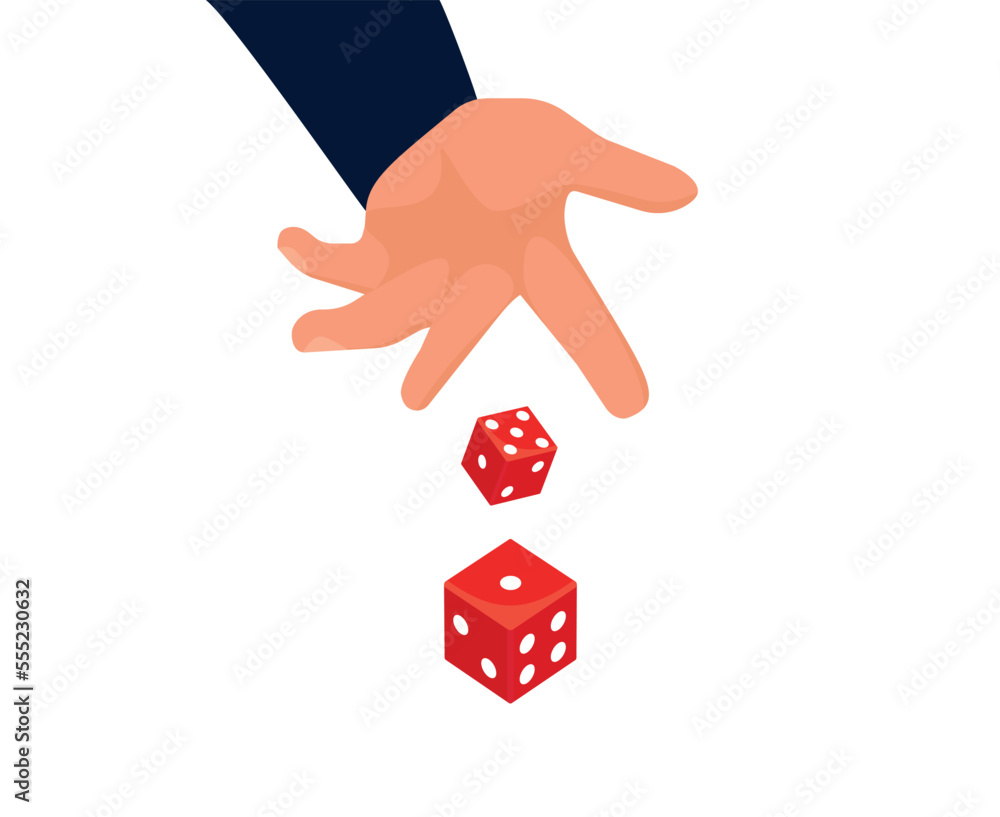 Cartoon, gambling and business risk concept, Businessman hand throwing ...
