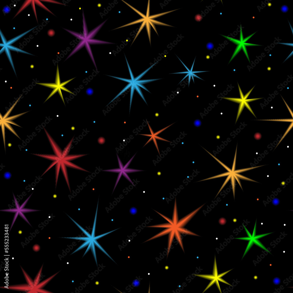 seamless bright wallpaper with a starry sky of different colors that ...