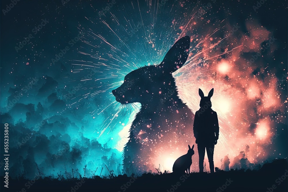 Fantasy rabbit silhouette, cosmic rabbit, rabbit year illustration ...