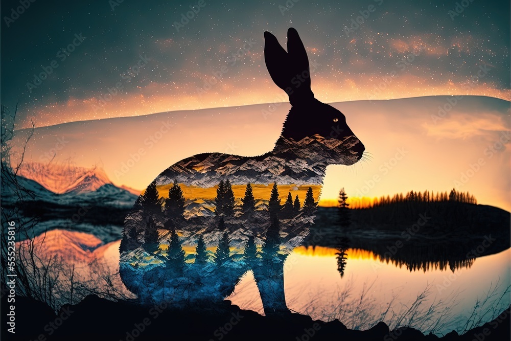 Rabbit in the forest at sunset, silhouette of rabbit, rabbit year ...