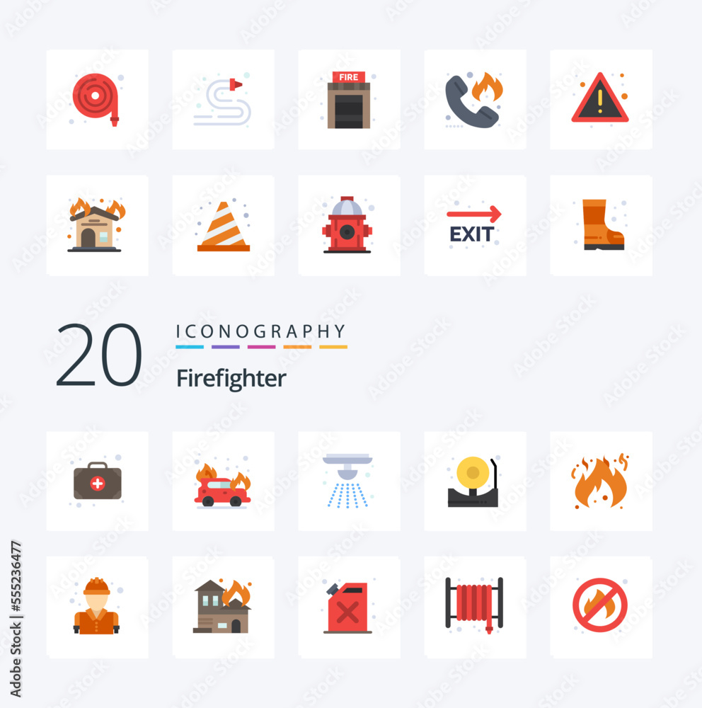 20 Firefighter Flat Color icon Pack like architecture firefighter bell fire flame Stock Vector ...