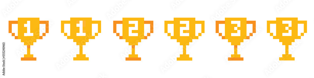 Cup, trophy 8-bit pixel graphics icon. Pixel art style. Game assets. 8 ...