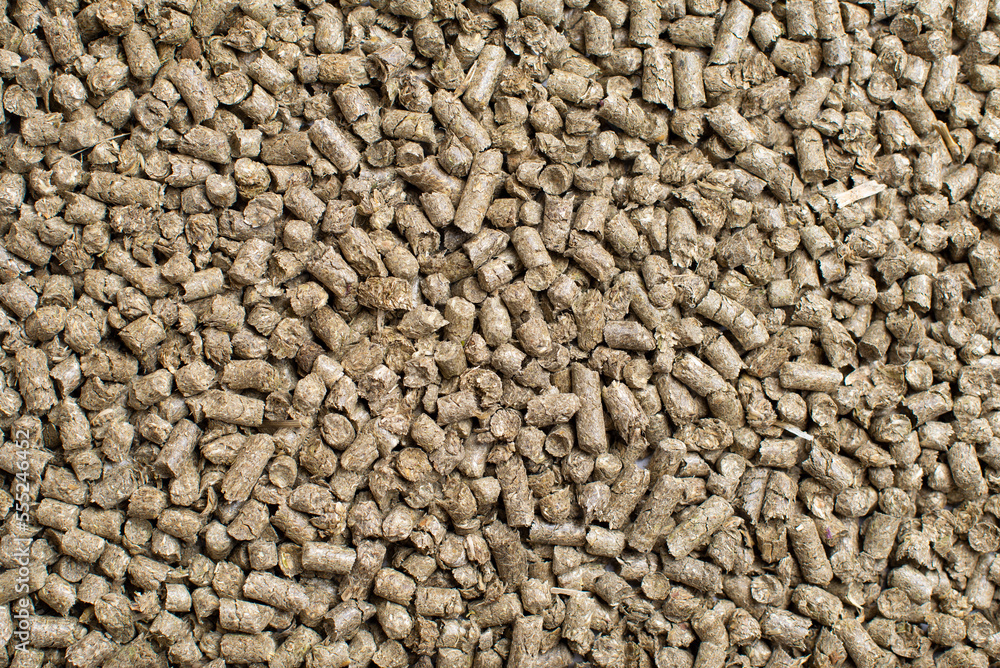 Shapes of a cat litter product which made from straw. It's natural ...