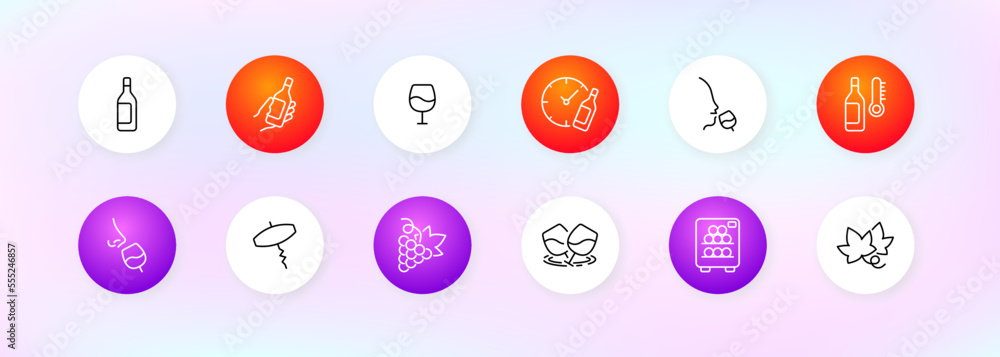 Wine icons. Grapes, glass, barrel, vineyard icon. Signage design for ...