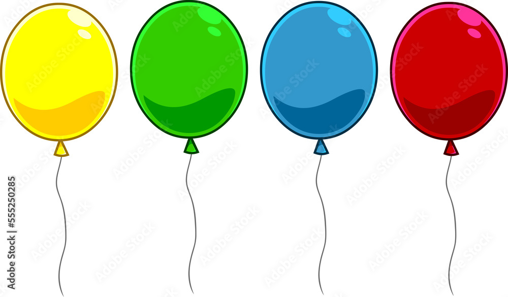 Cartoon Four Colorful Balloons. Hand Drawn Illustration Isolated On ...