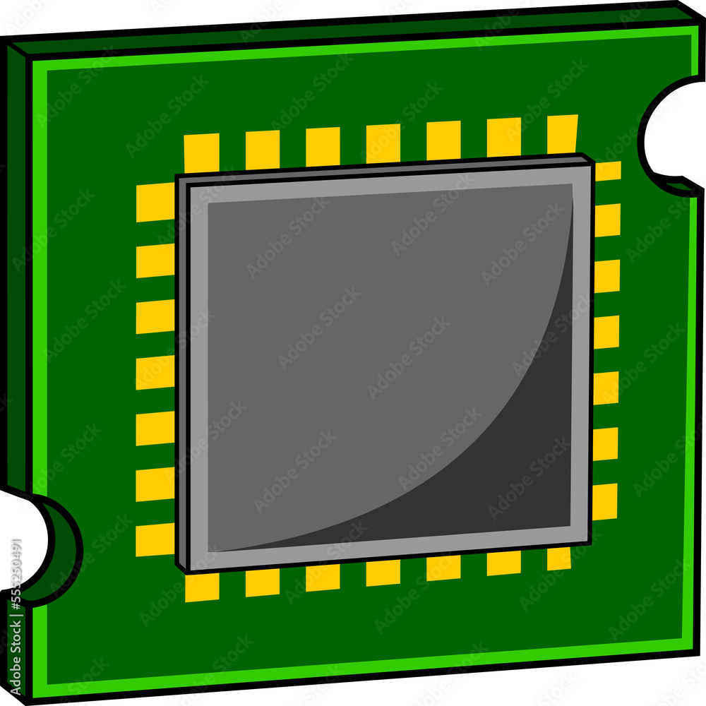 Cartoon Computer CPU Processor. Hand Drawn Illustration Isolated On ...