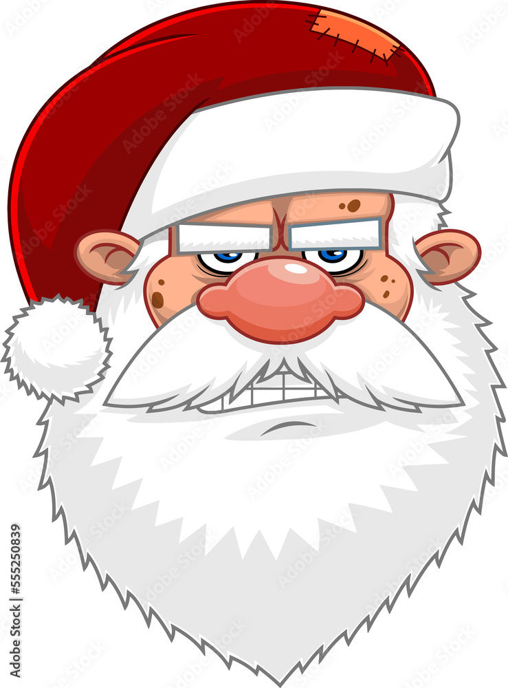 Angry Bad Santa Claus Face Portrait Cartoon Character With Gnash Teeth ...