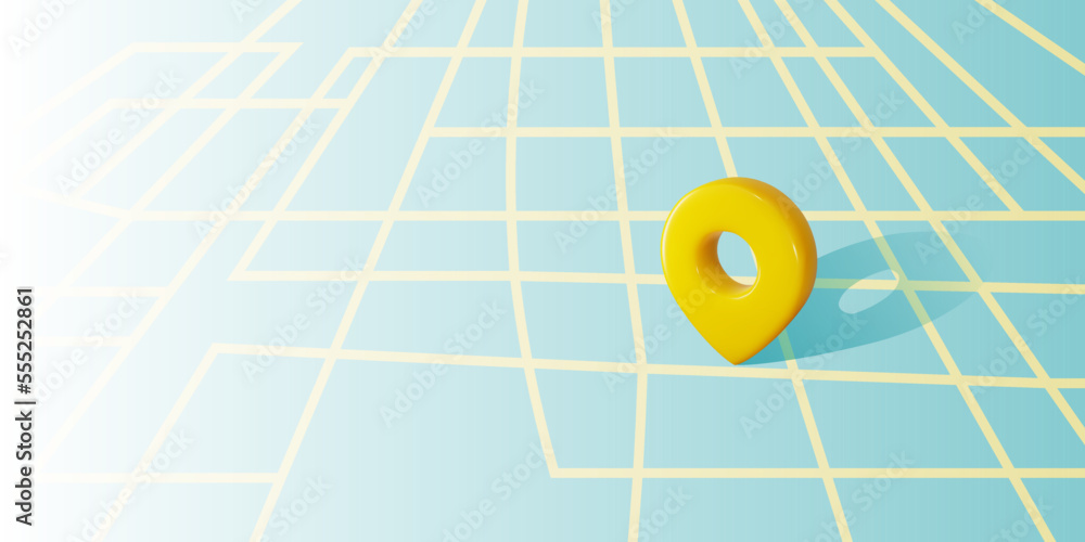 Locator mark on city map shows destination, address, geo position, gps ...