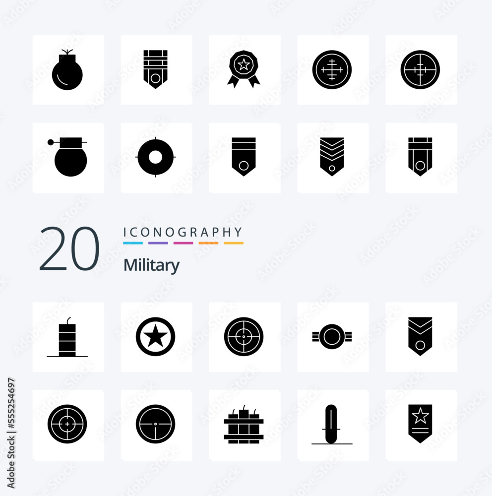 20 Military Solid Glyph icon Pack like rank military military rank ...