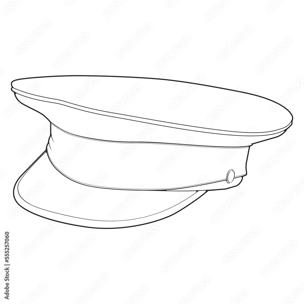 Outline military cap vector illustration isolated on white background ...