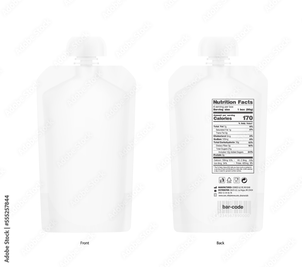 Pouch bag with round cap mockup. Front and back view. Vector ...