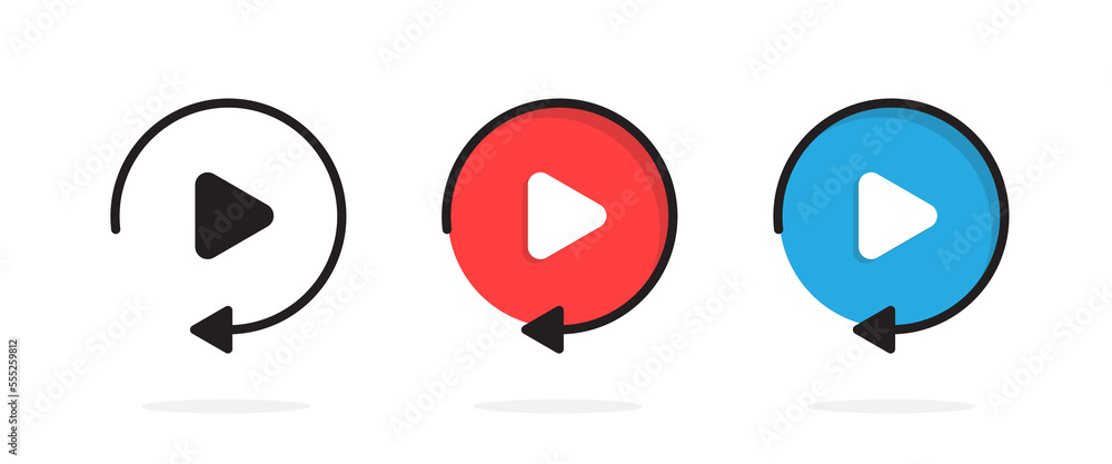 Play, Replay icon symbols music movie button for web app banner logo ...