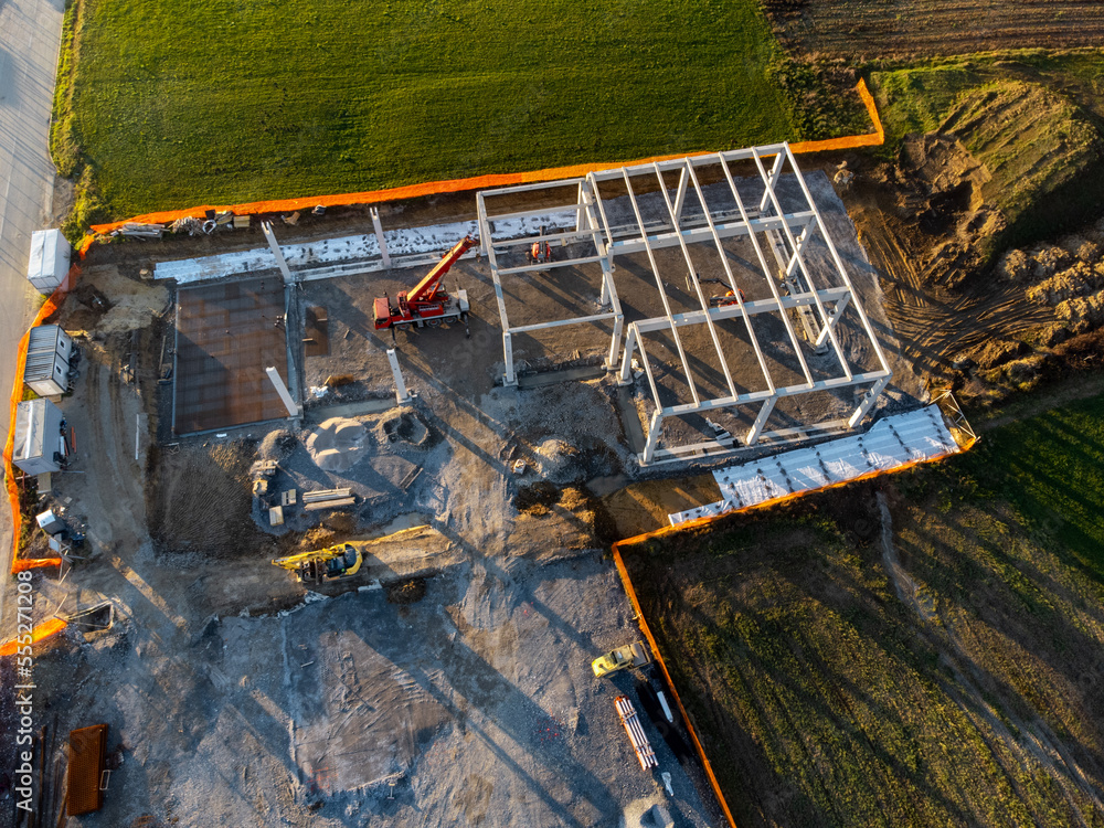 Prefabricated concrete skeleton frame building being constructed ...