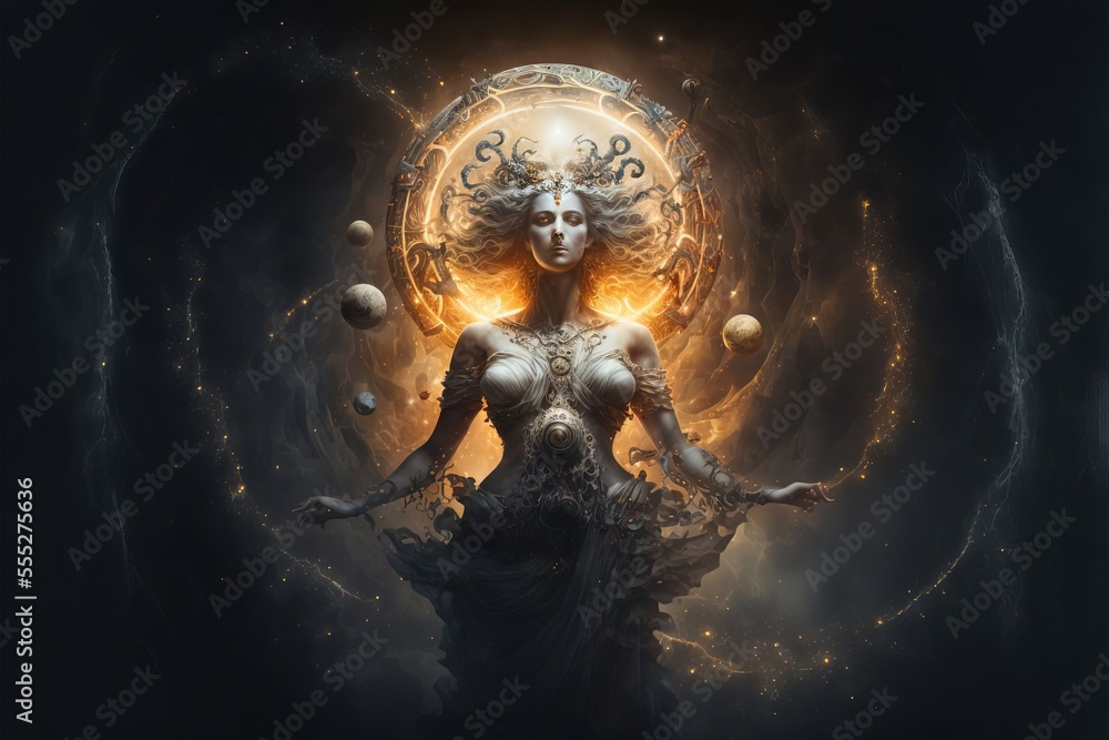 4K resolution or higher, greek godess, galaxy with solar system as ...
