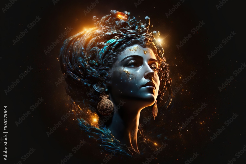 4K resolution or higher, greek godess, galaxy with solar system as ...