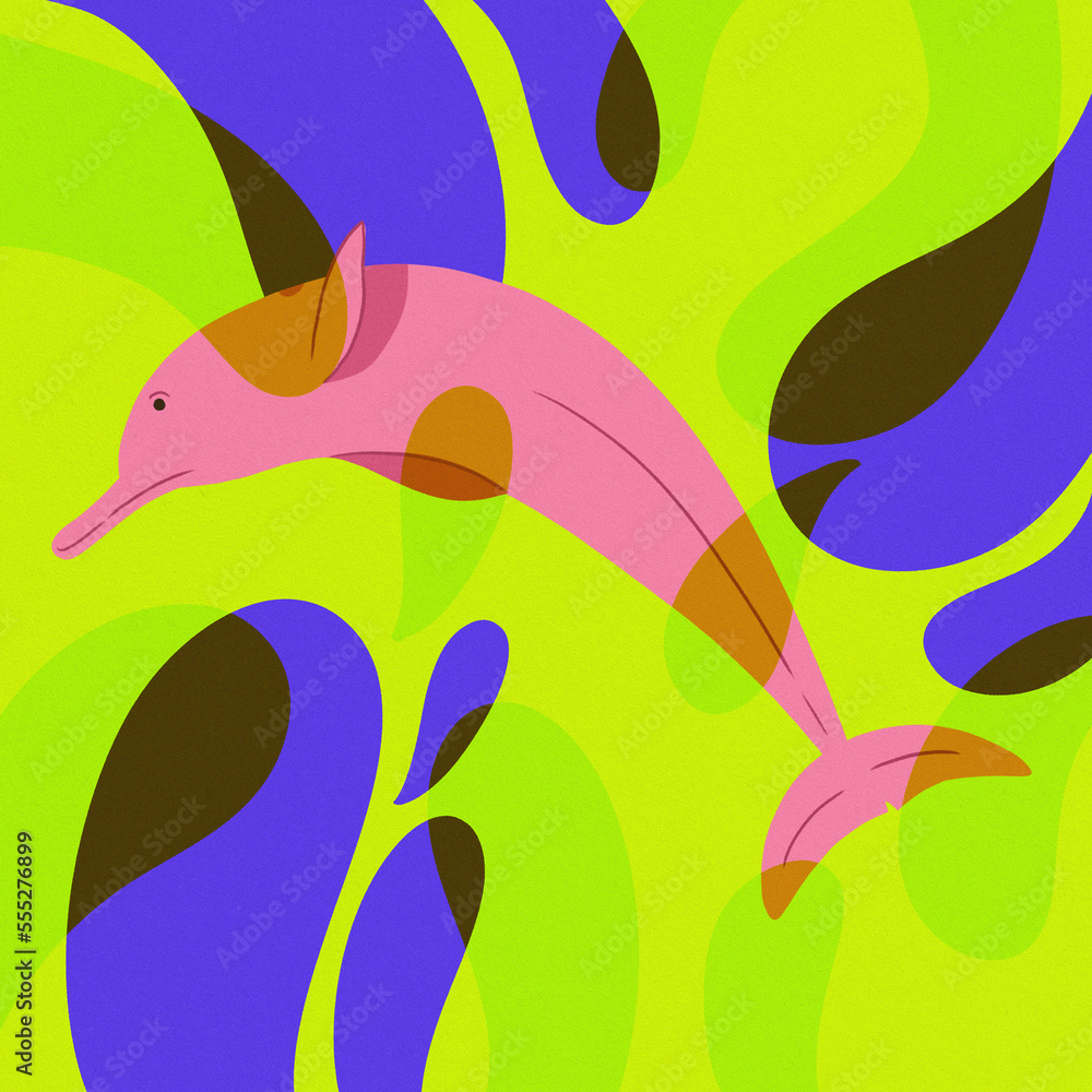 "boto cor de rosa" pink dolphin colorful shapes green background Stock ...