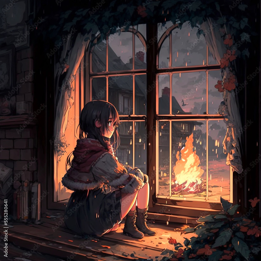 Anime Girl Looking Out A Window