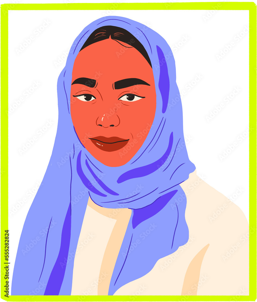 woman frame portrait blue hijab white shirt transparent background ...